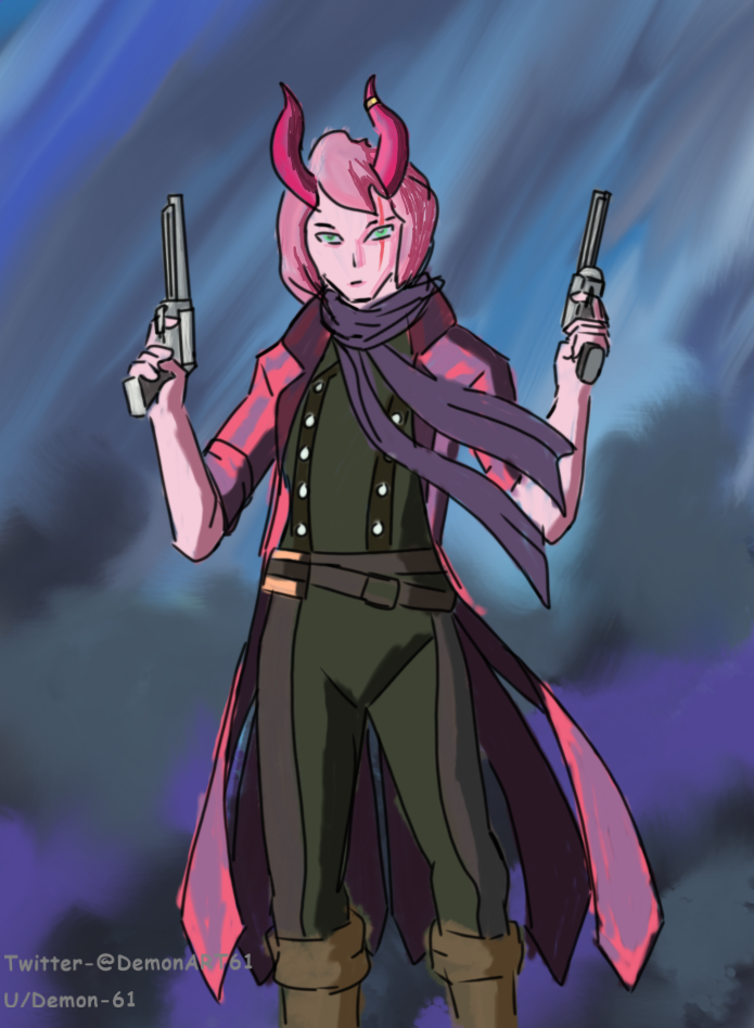 [RF] Astum – a pastel pink Tiefling gunslinger – Charactrer Drawing